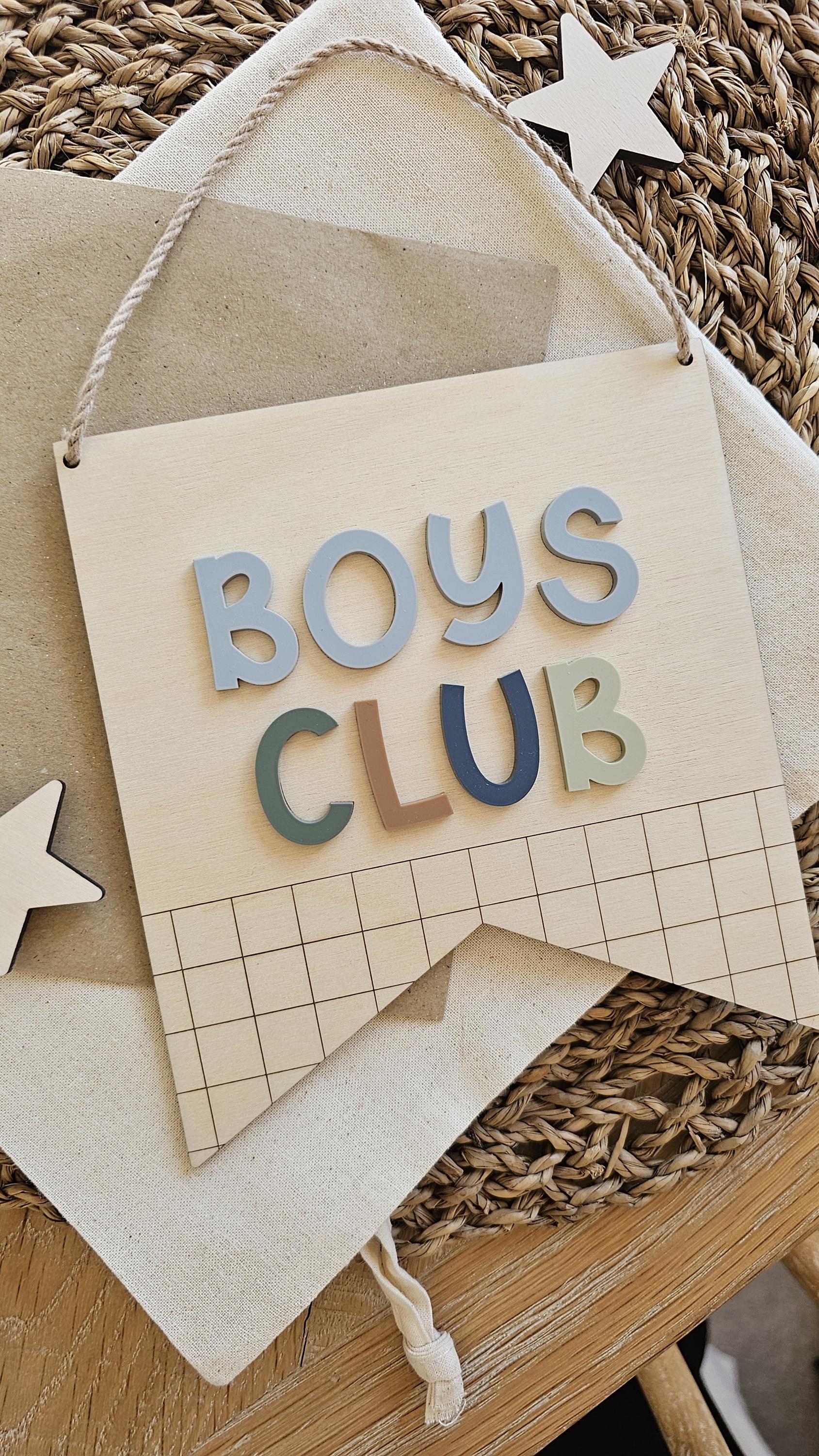 Boys Club Wooden Wall Banner | Chequered Kids Sign | Boys Room Decor ...