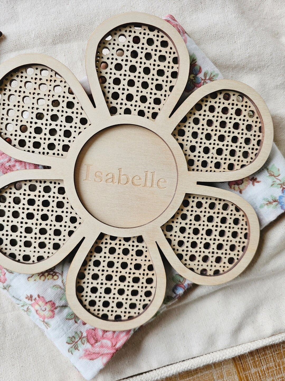 Personalised Rattan Flower Wall Sign Boho Wooden Flower Sign New Baby ...