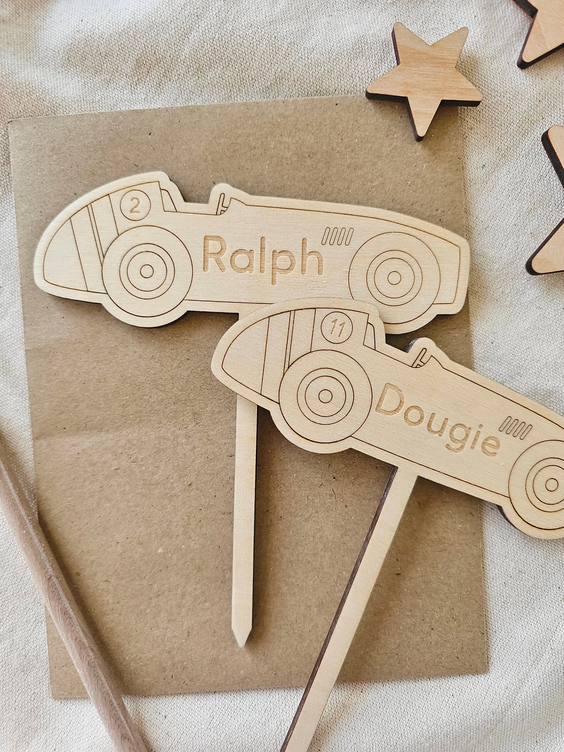 Wooden Race Car Cake Topper | Kids Vintage Race Car Party Cake Topper ...
