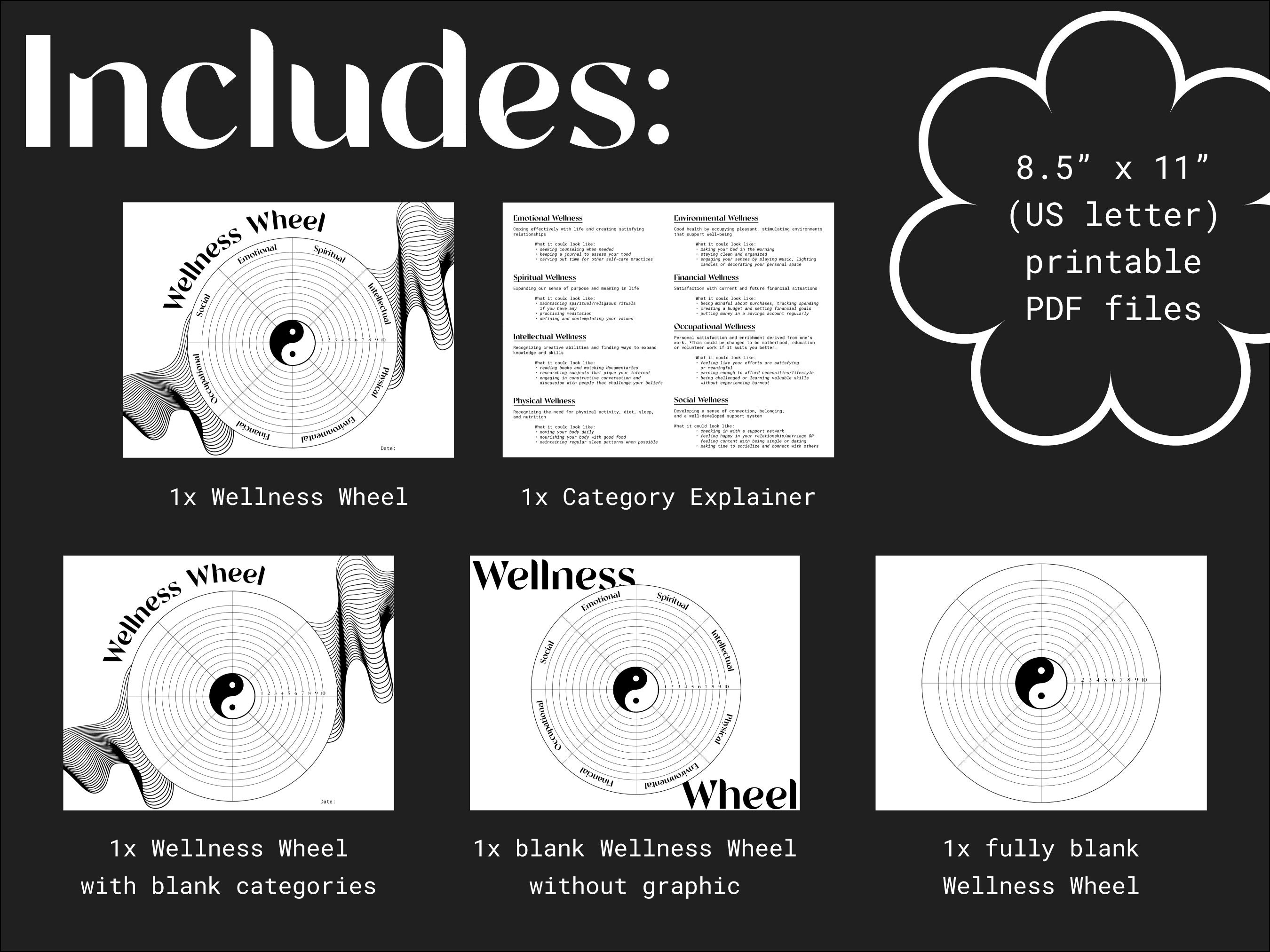 Printable Yin Yang Life Balance Wheel : Worksheet With Blank Categories ...