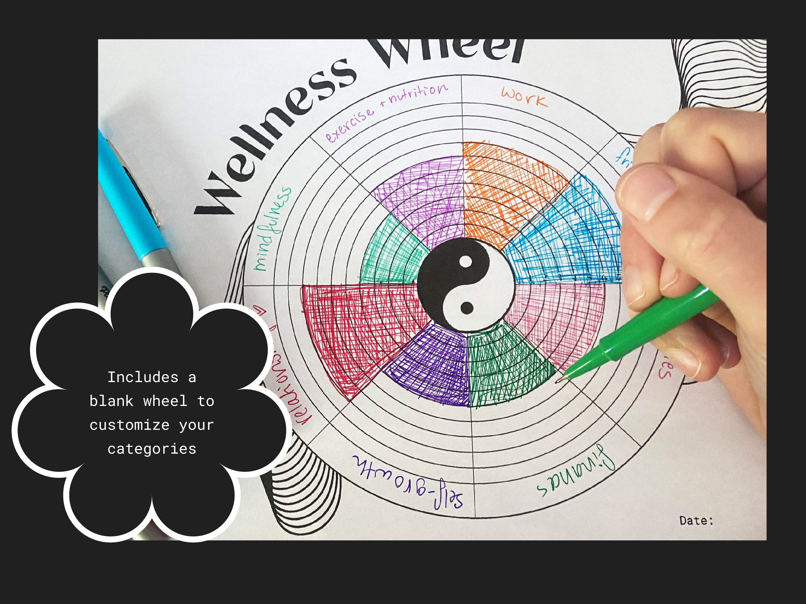 Printable Yin Yang Life Balance Wheel : Worksheet With Blank Categories ...