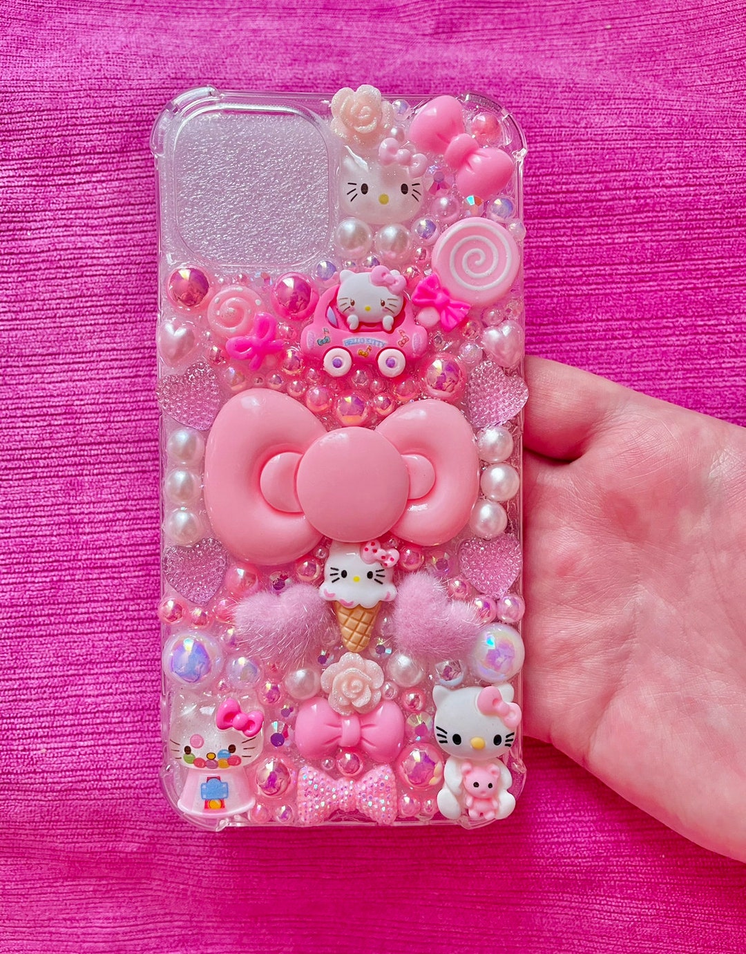 IPhone 13 Hello Kitty Inspired Decoden Gem Resin Charm Phone - Etsy