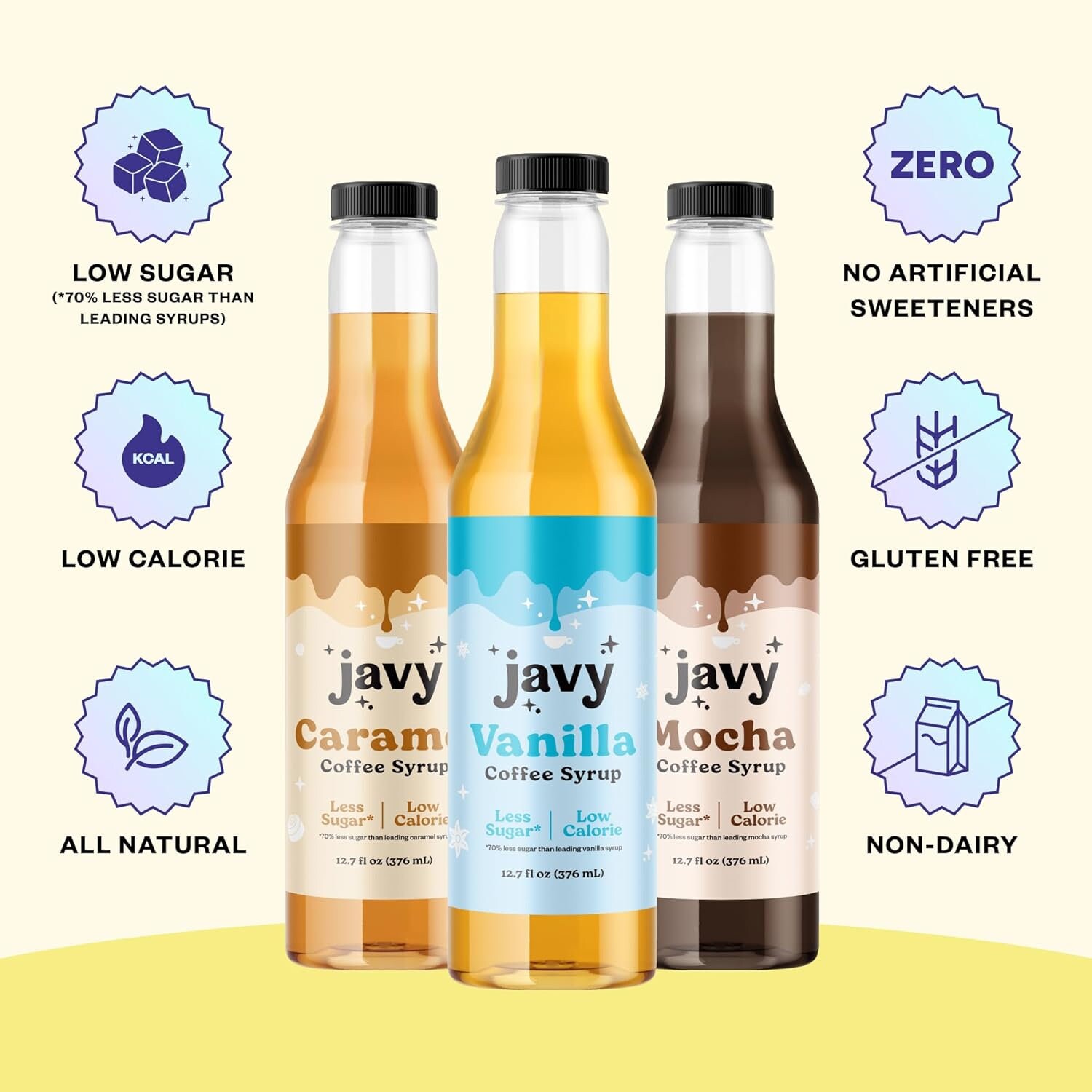 Javy Premium Coffee Syrup Variety Pack, Low Sugar Low Calorie, Coffee ...