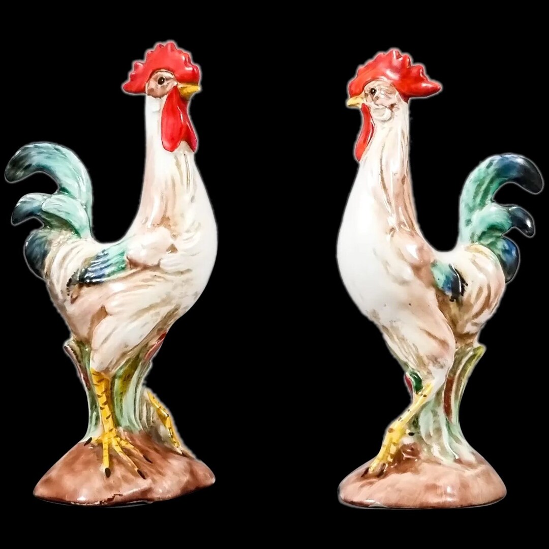 Italian Ceramic Figurines of Roosters, Hand-painted in Bright ...