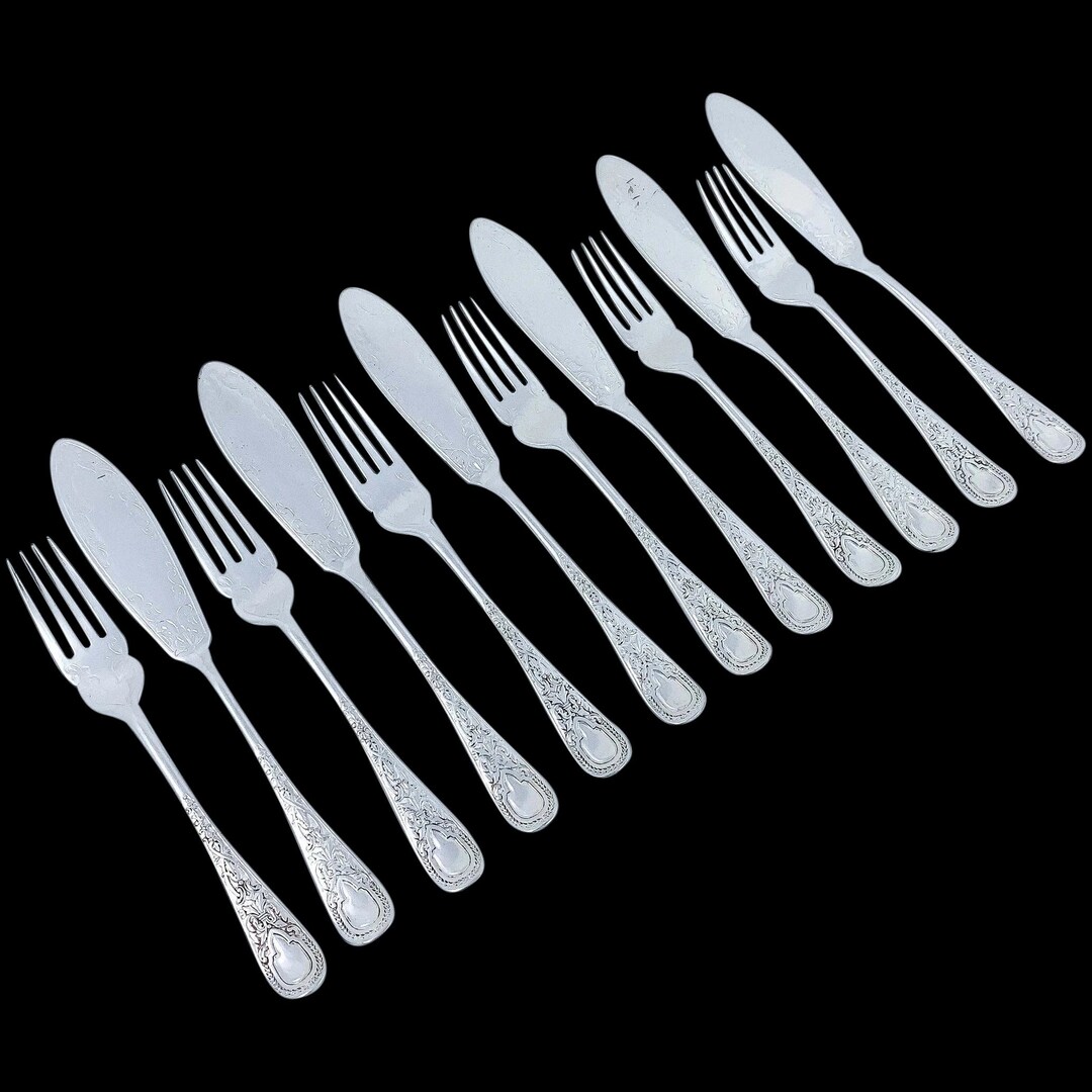 Antique Silver Plated Art Nouveau Fish Cutlery Set for 6 People With ...