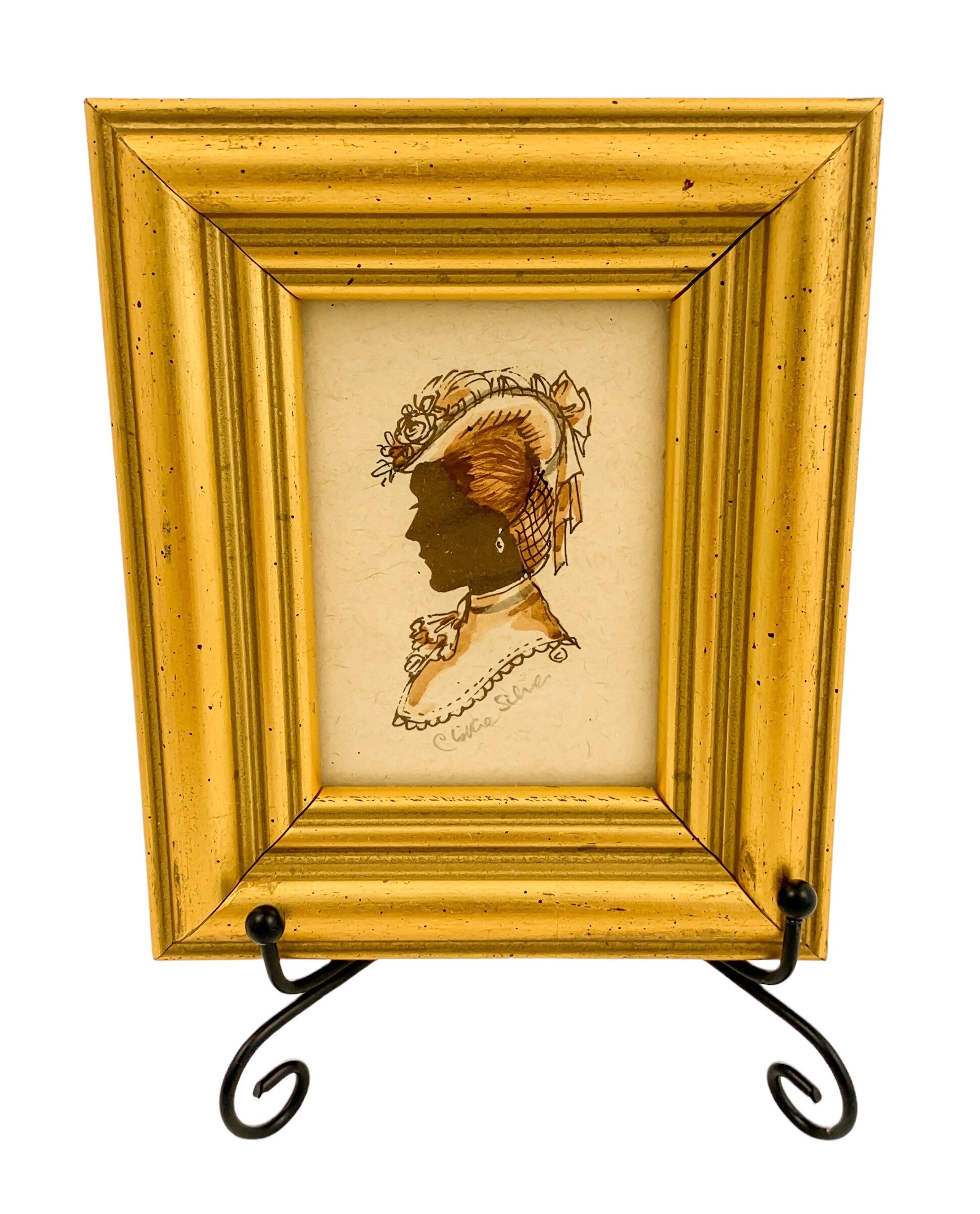 Victorian watercolour portrait of matron in mob cap, oval ebonised ...