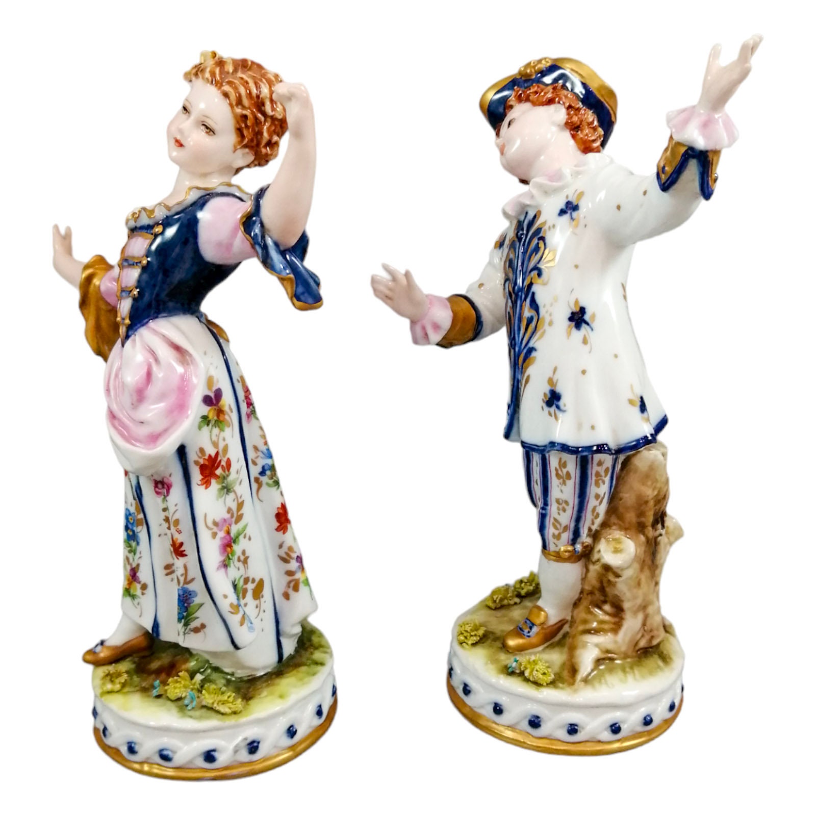 Capodimonte Tiche Galletti porcelain figurines of lady and cavalier in ...