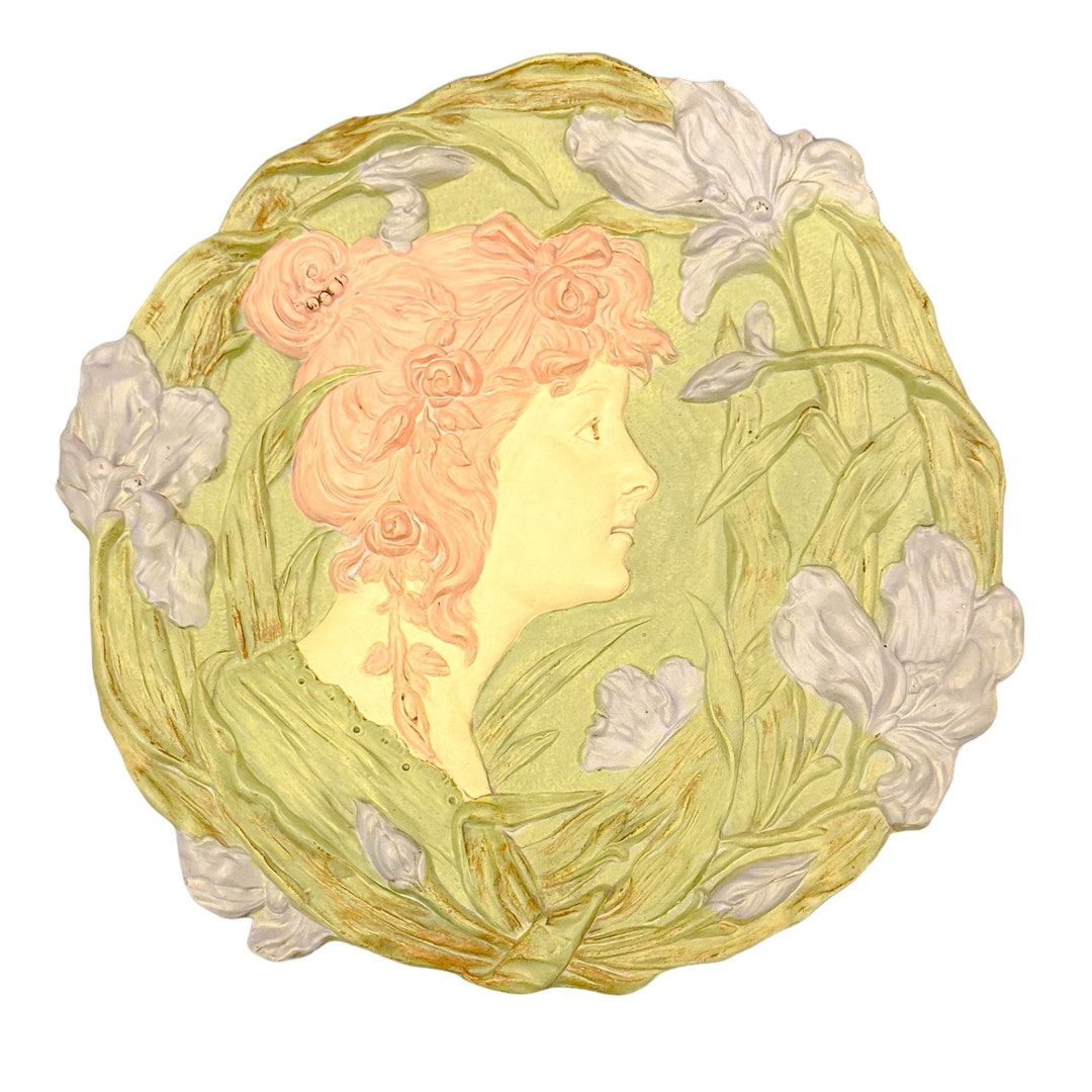 Art Nouveau Ernst Wahliss Vienna Secession Wall Plate of Young Woman ...