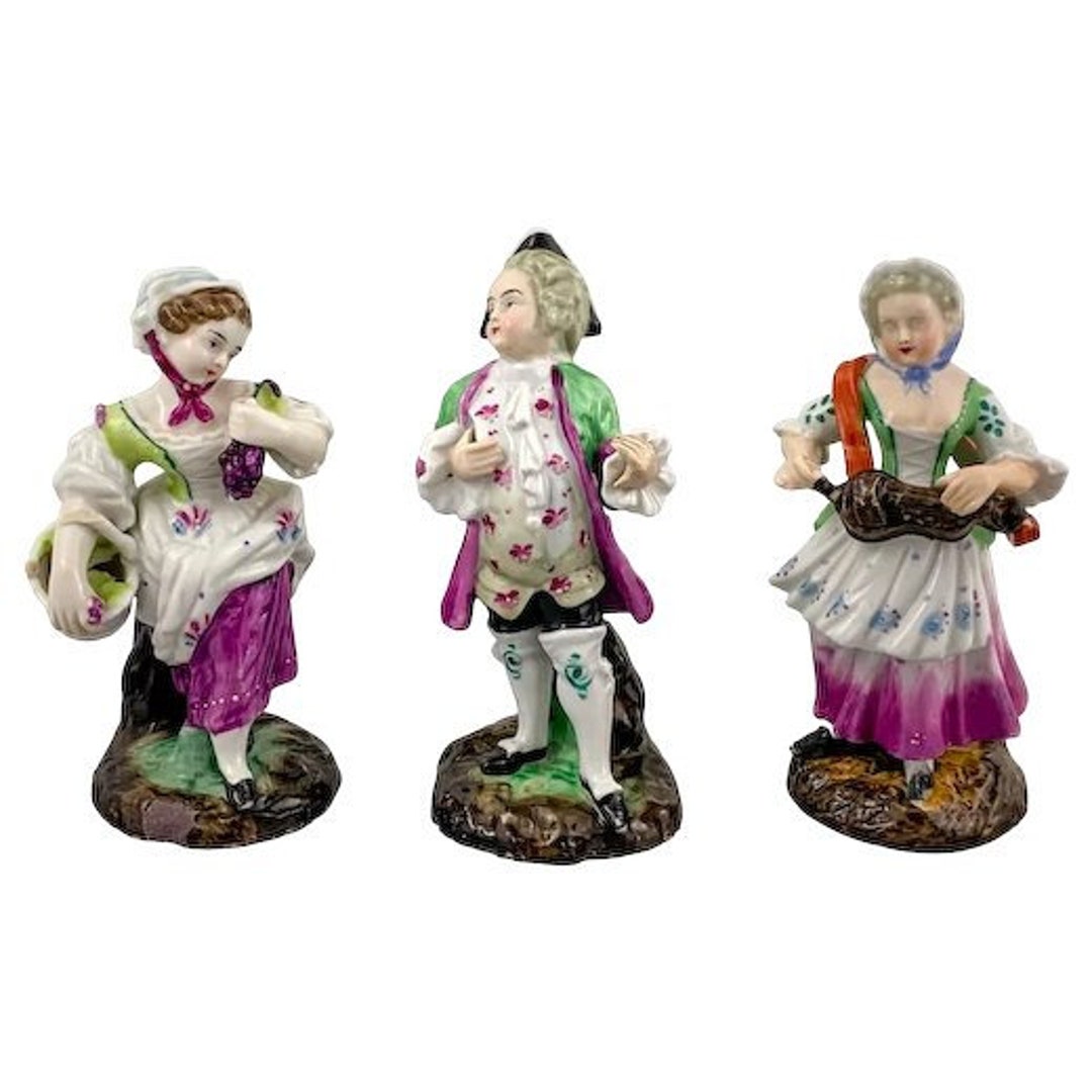 Victorian Set of 3 German Porcelain Figurines Regency Dandy, Fruit ...