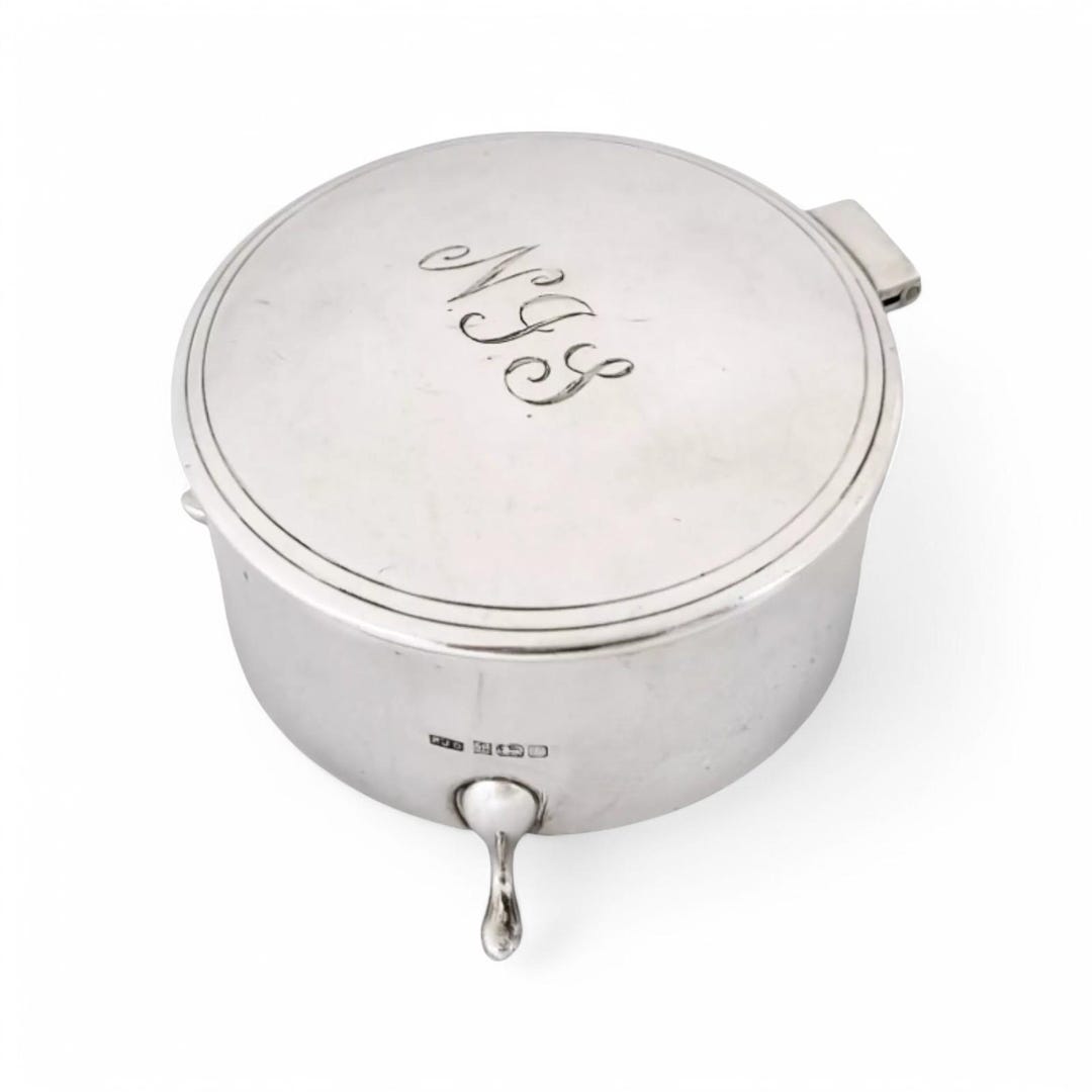 Large Sterling Silver Keepsake Box, Dressing Table Round Trinket Casket ...