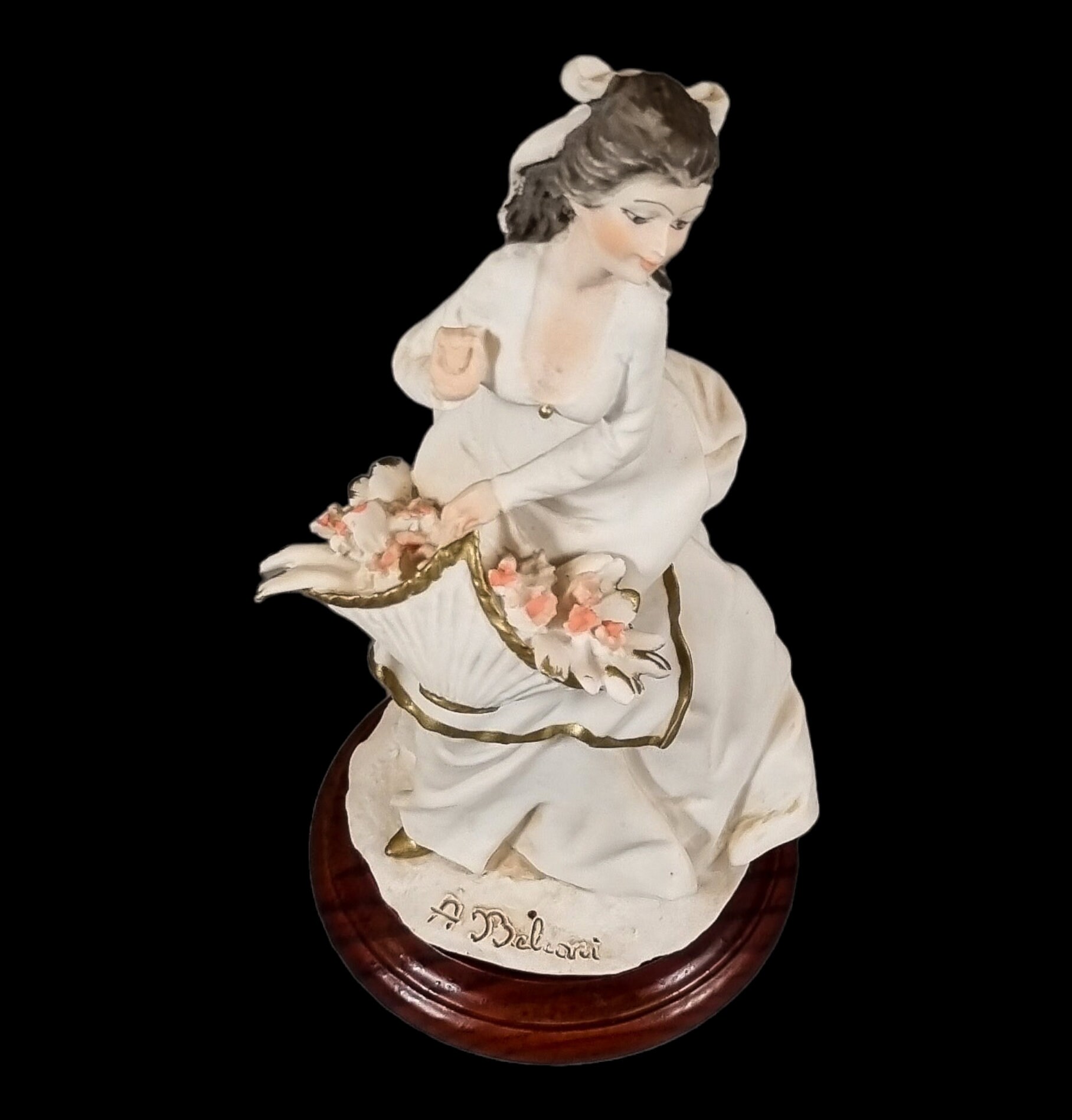 A. Belcari Capodimonte Figurine of a Young Woman Holding a Flower ...