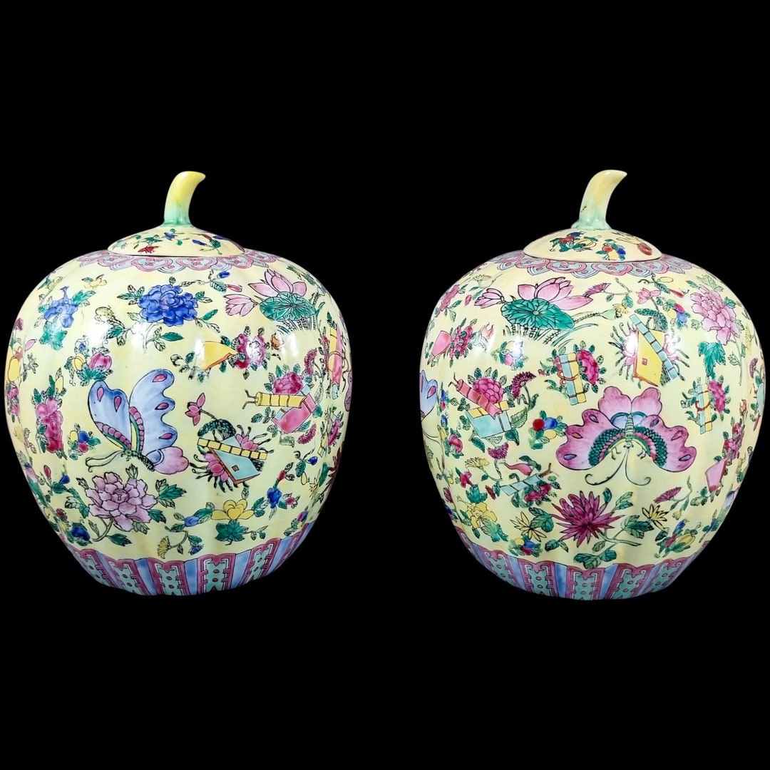 Guangxu Chinese Famille Jaune Melon Ginger Jars Painted With Lotus ...