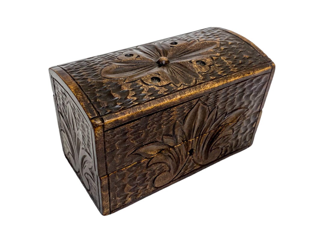 Antique 1890's German Gothic Revival Black Forest Domed Casket Keepsake ...