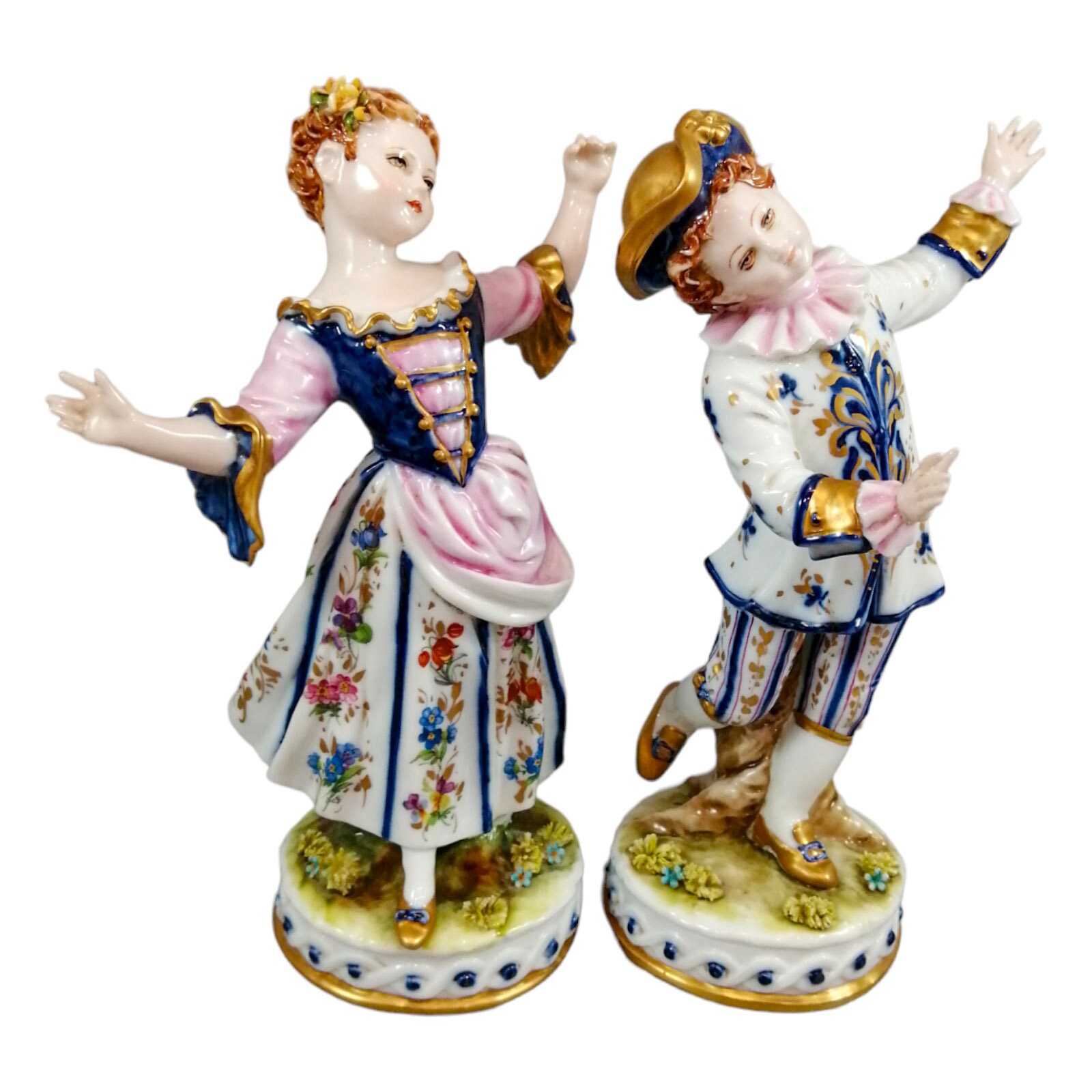 Capodimonte Tiche Galletti porcelain figurines of lady and cavalier in ...