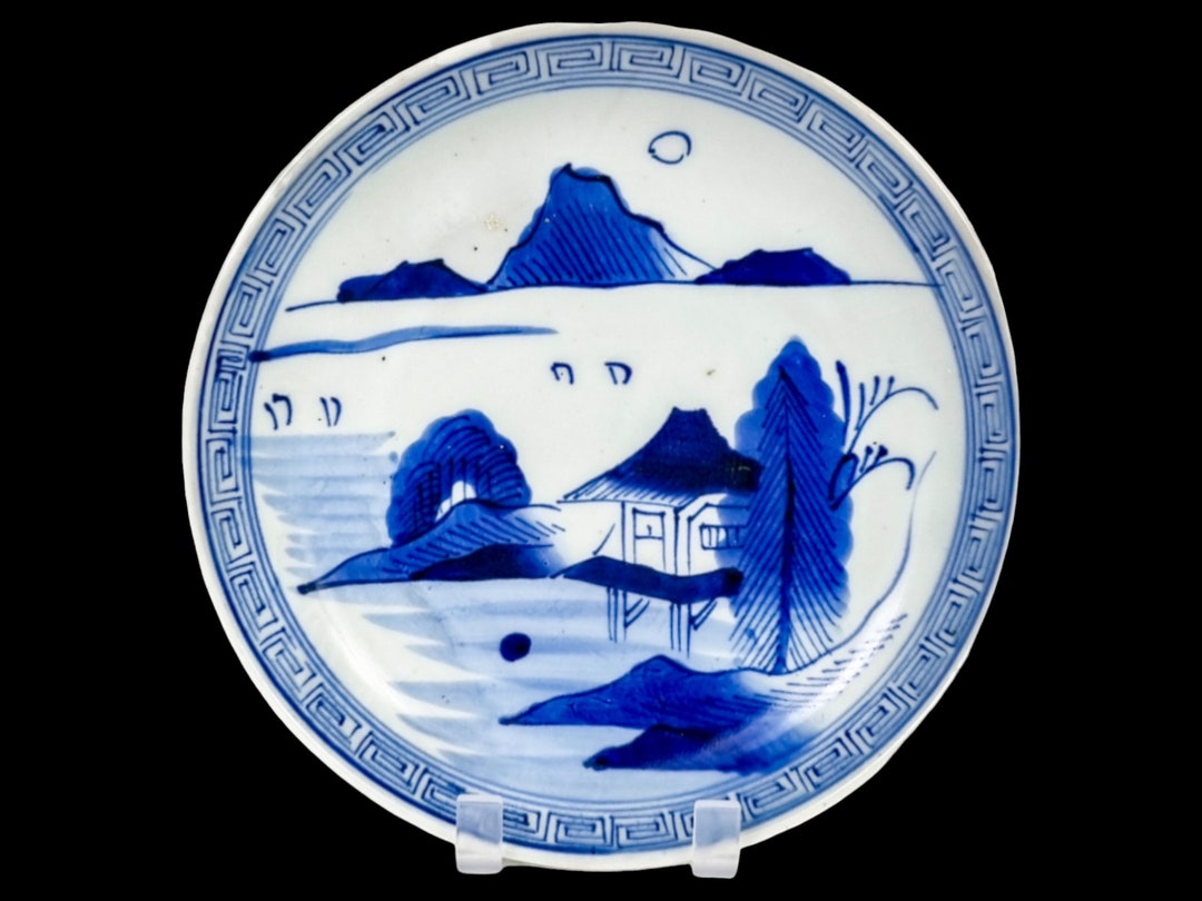 Antique Japanese Meiji Era Arita Blue and White Plate With Mountains ...