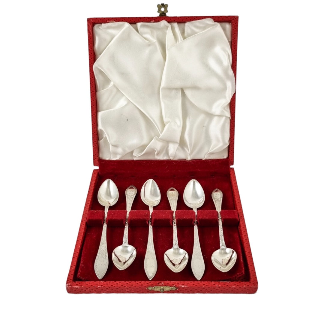 Antique Set 6 Danish Solid Silver Long Bright-cut Teaspoons, I. Bronee ...