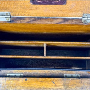 Victorian Stationery Letter Correspondence Oak Box With 3 Compartments ...