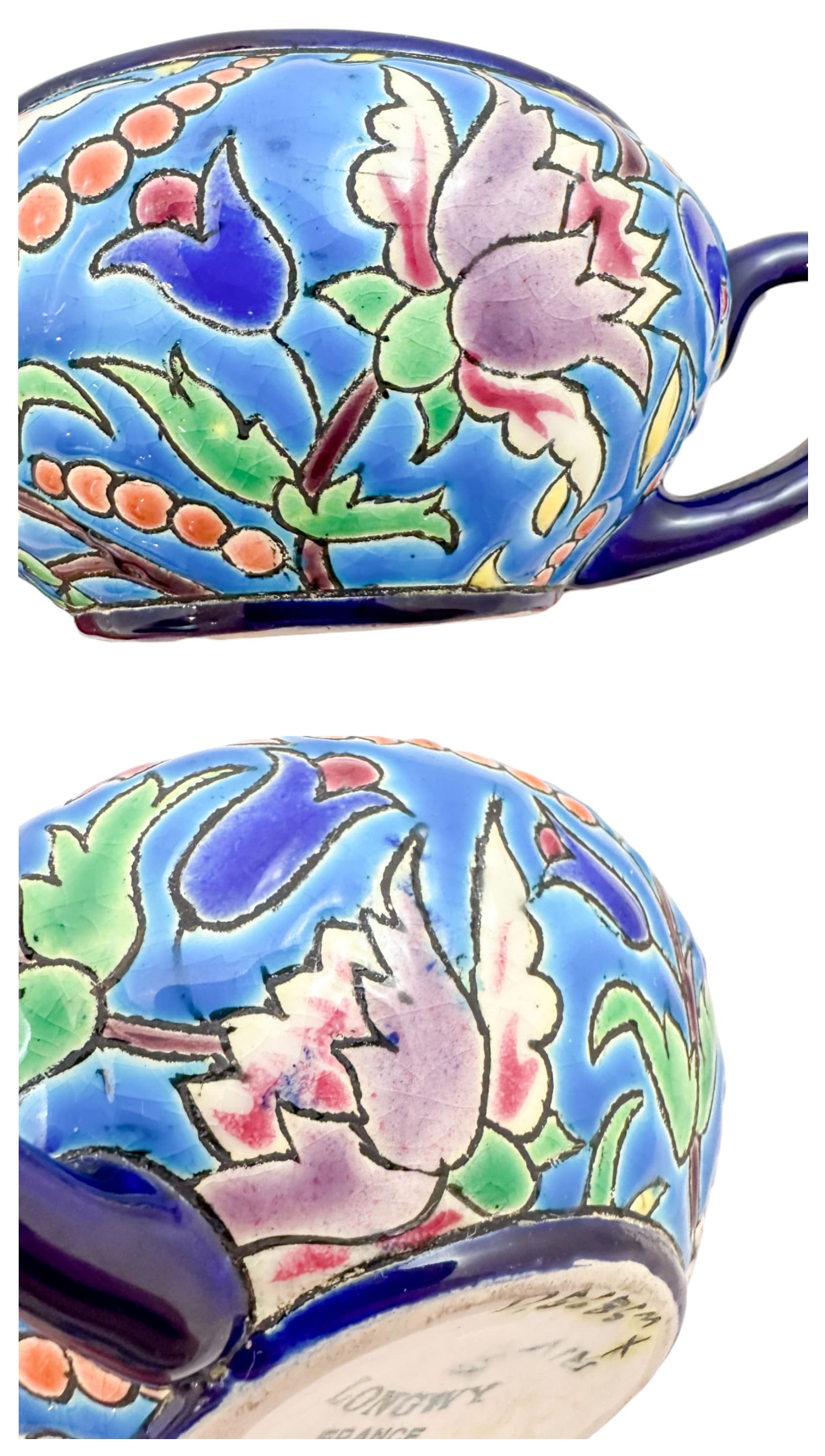Antique 1930's Art Deco Longwy French Cloisonné Faience Enamel Pottery ...