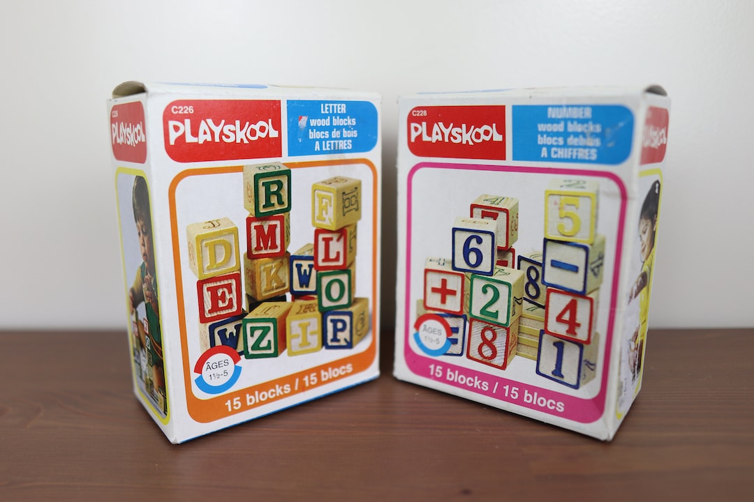 Classic Vintage 1980s Playskool Set of 2 Complete Wooden Block Sets ...