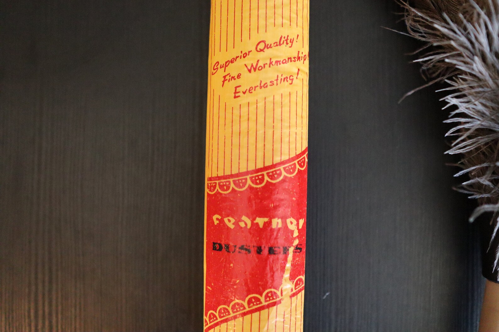 Rare Vintage 1980s Chinese Feather Duster With Curved Wooden Handle and ...