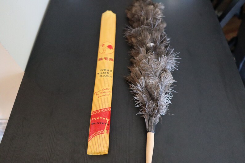 Rare Vintage 1980s Chinese Feather Duster With Curved Wooden Handle and ...
