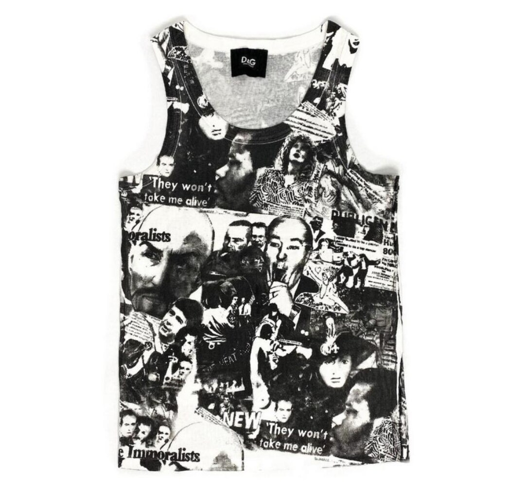 Dolce & Gabbana 2000s DG Newspaper Print Y2k Mesh Tulle Faces Vintage ...