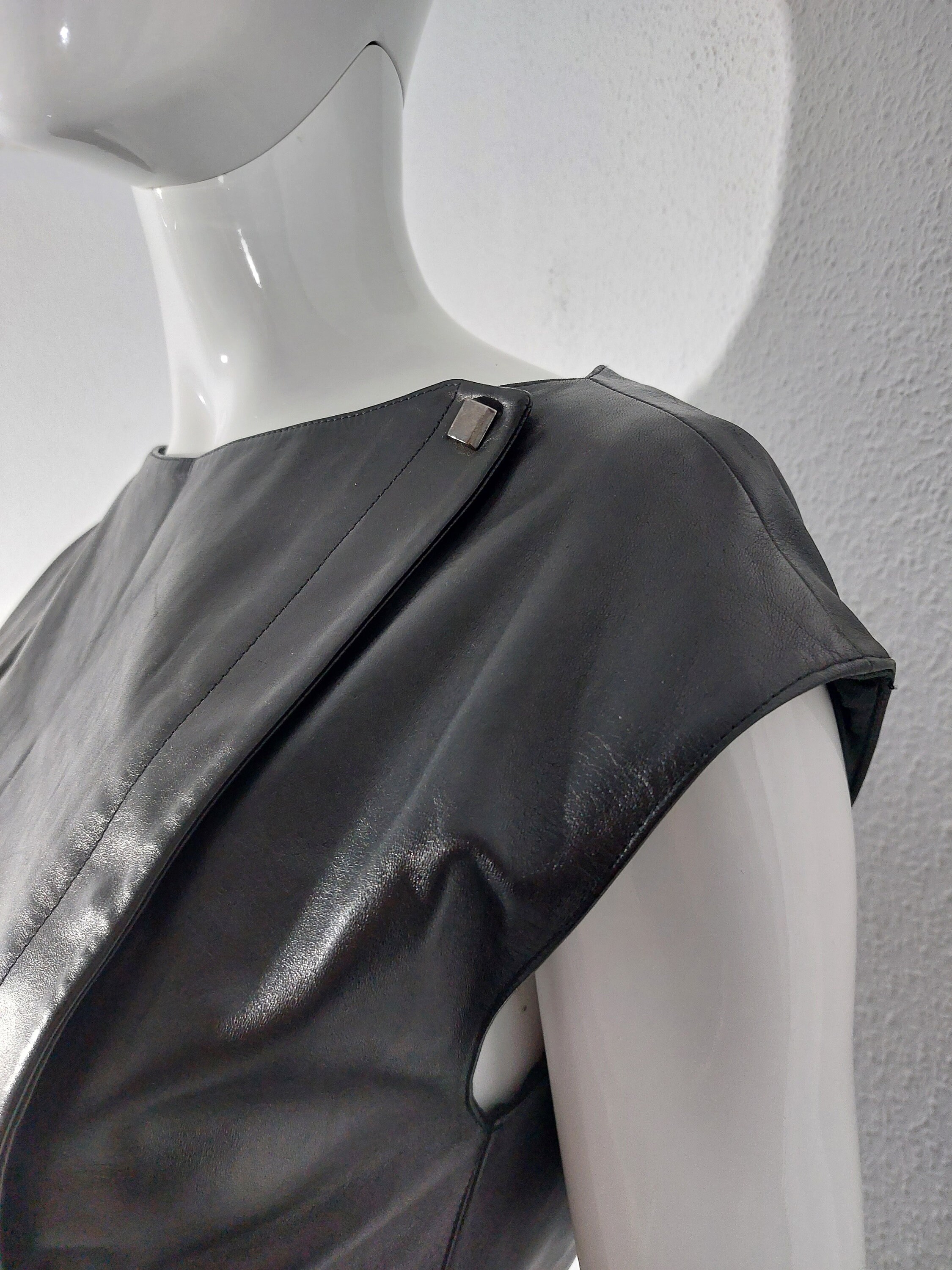 Thierry Mugler Couture Lambskin Leather Snap Black Evening Formal Wrap ...