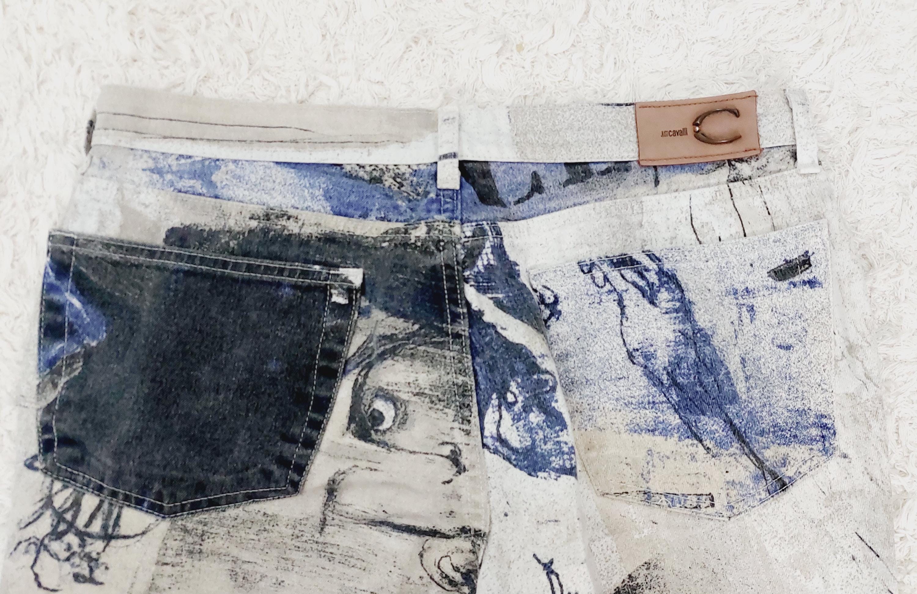 Cavalli Blue Beige Cotton Napoleon Renaissance Denim Pants Limited ...