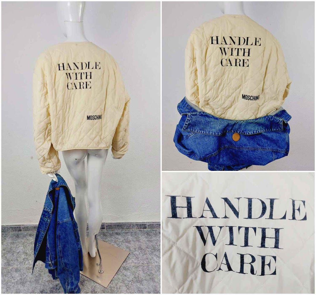 Rare Vintage Moschino Jeans Handle With Care Denim Jacket Padded Lined ...