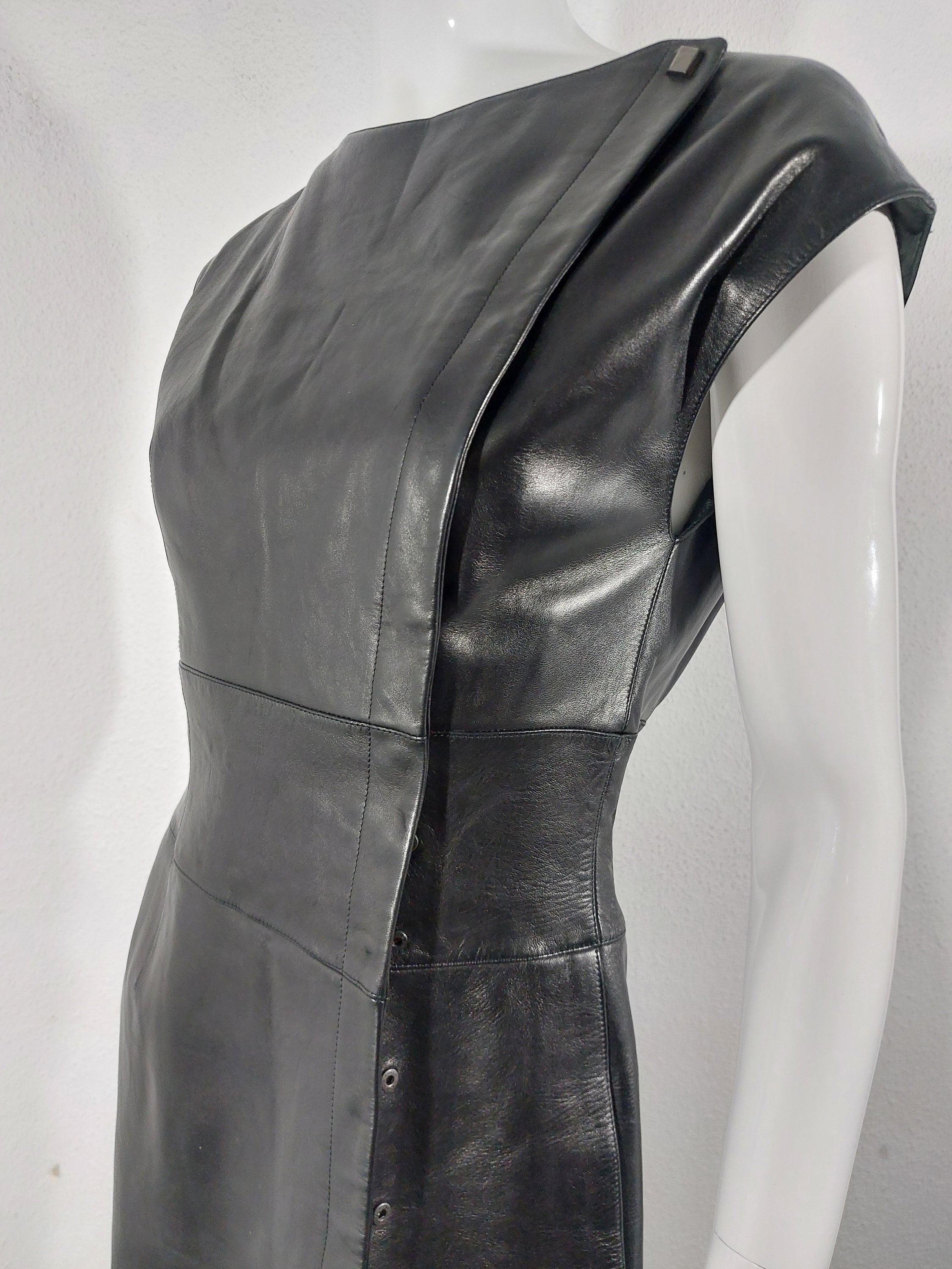 Thierry Mugler Couture Lambskin Leather Snap Black Evening Formal Wrap ...