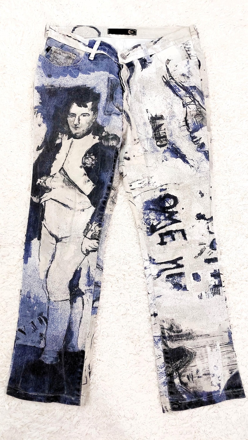 Cavalli Blue Beige Cotton Napoleon Renaissance Denim Pants Limited ...