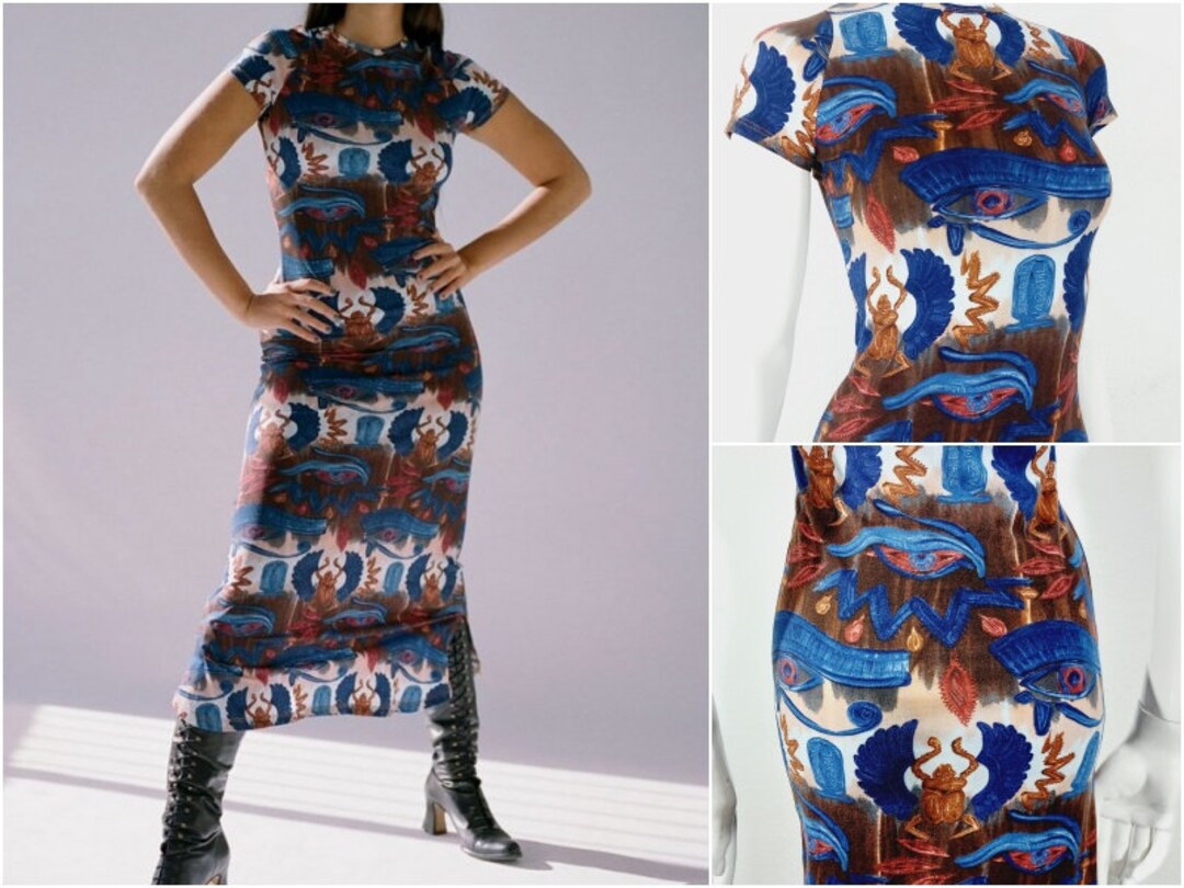 Jean Paul Gaultier Egypt SS 1997 Eye of Horus Scarab Hieroglyph Print ...