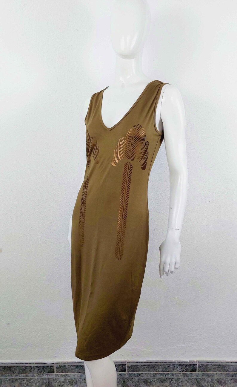 Thierry Mugler Kahki Gold Palm Tree Abstract Tropical 90s Y2K Vintage ...