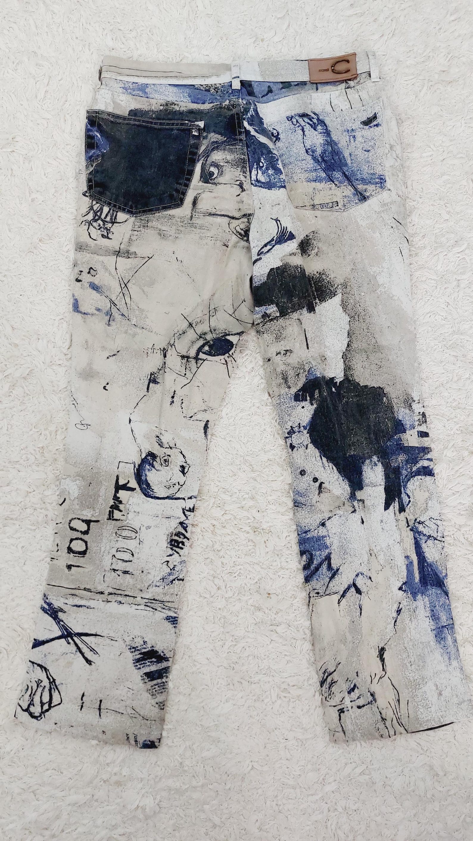 Cavalli Blue Beige Cotton Napoleon Renaissance Denim Pants Limited ...