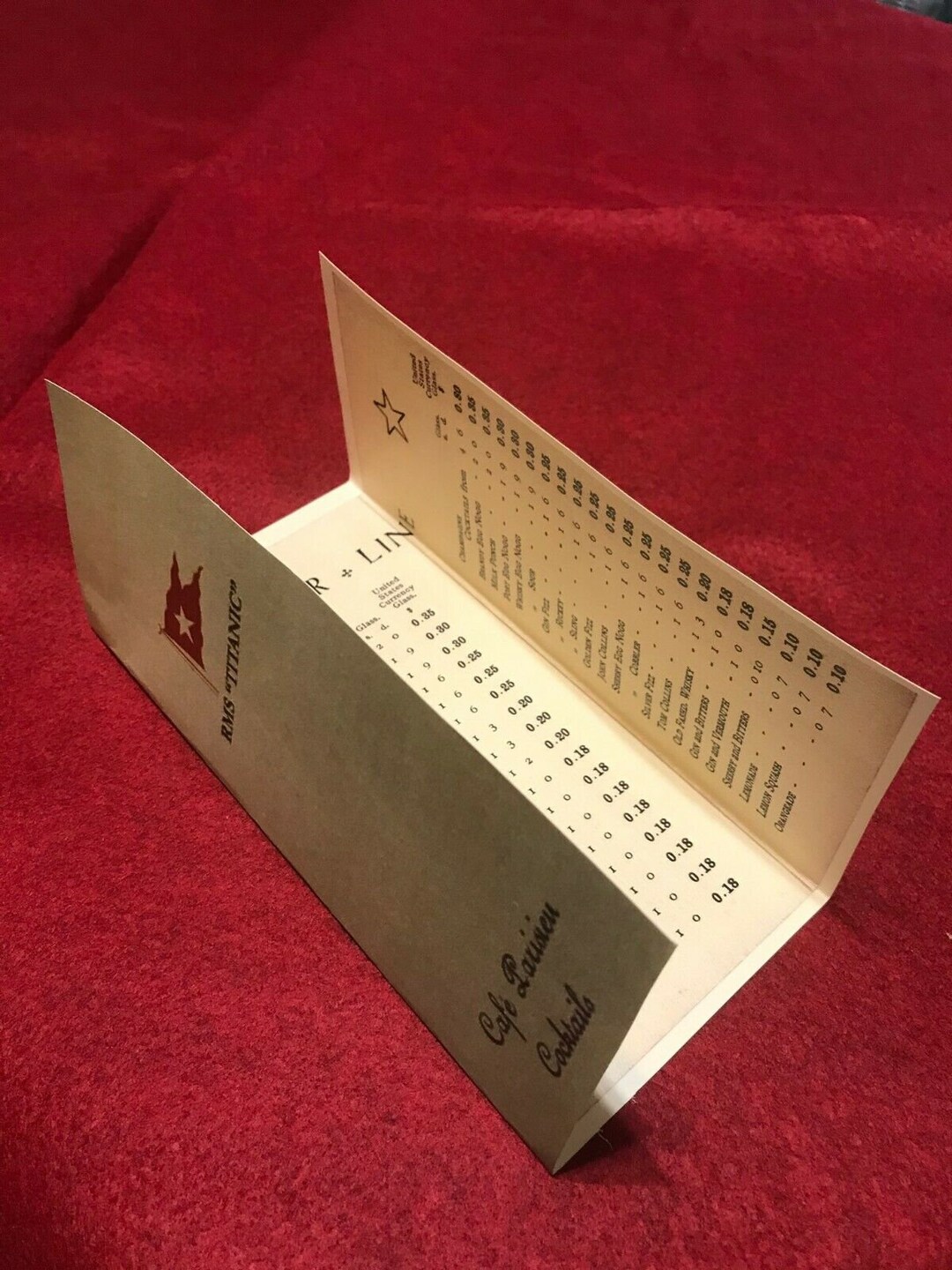 RMS Titanic Café Parisien Cocktail Menu Replica | First Class Bar Menu ...