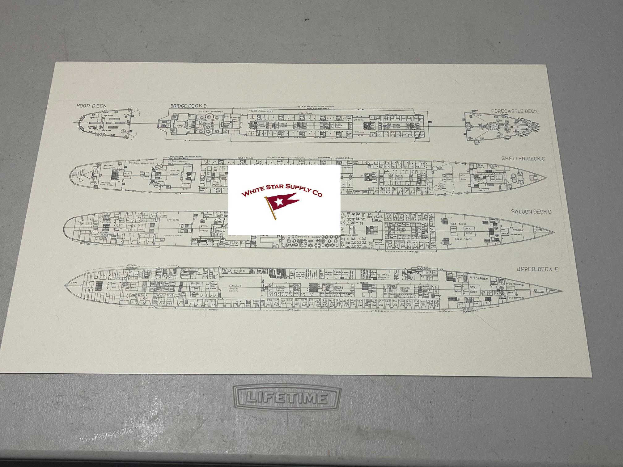 RMS Titanic Olympic Deck Plans Hand Drawn Vintage Blueprints Harland ...