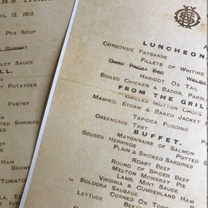 RMS Titanic First Class Lunch Menu April 12, 1912 Replica Reprint on ...