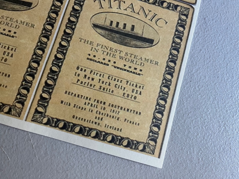Titanic First Class Tickets Replica Set | Vintage 8.5x11 Printed ...