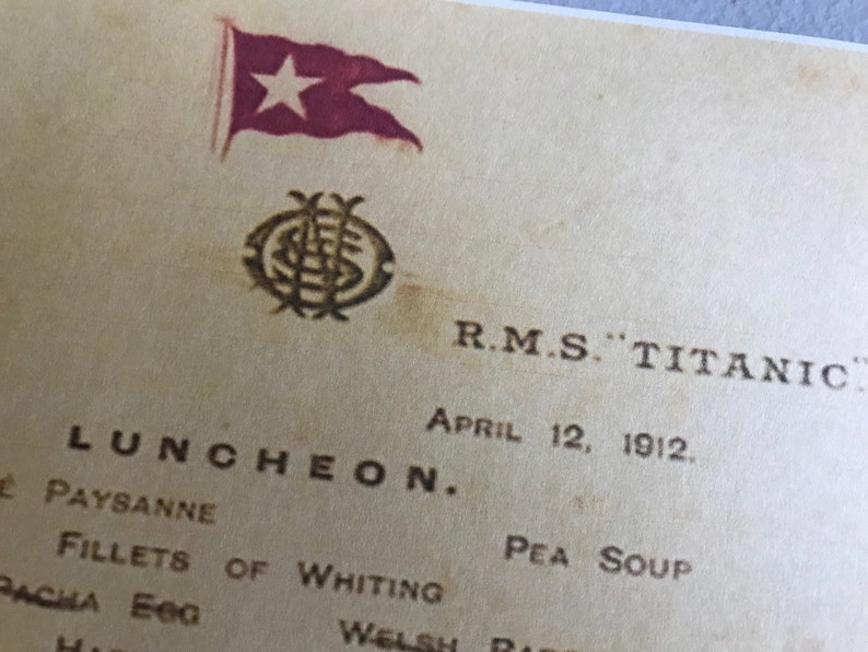 RMS Titanic First Class Lunch Menu April 12, 1912 Replica Reprint on ...