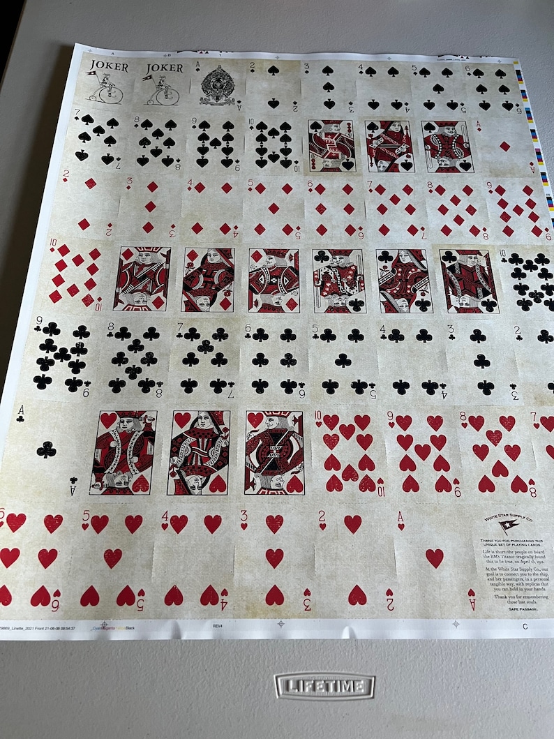 WSL RMS Titanic Playing Cards Full Sheet of 52 Vintage Linette Finish ...