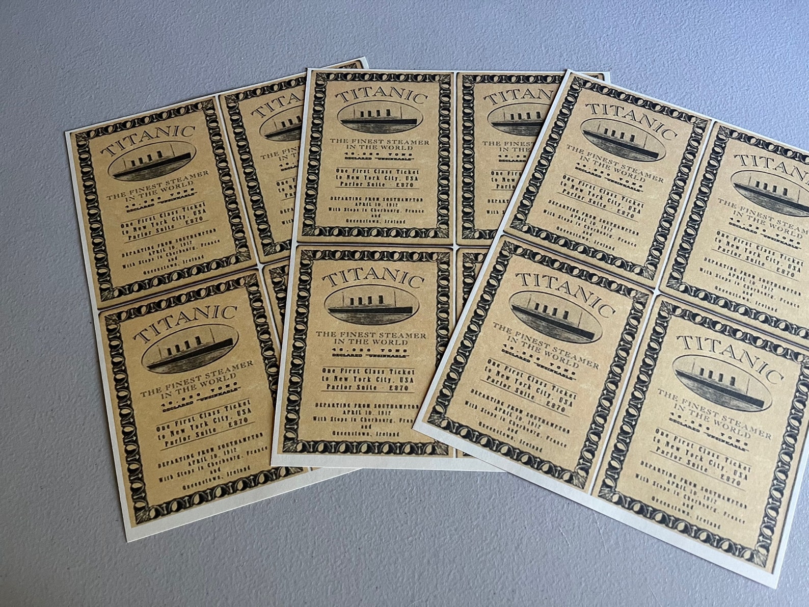 Titanic First Class Tickets Replica Set | Vintage 8.5x11 Printed ...