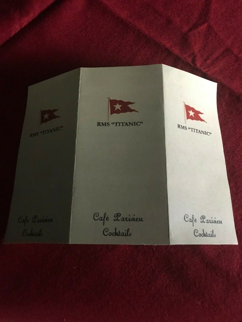 RMS Titanic Café Parisien Cocktail Menu Replica | First Class Bar Menu ...