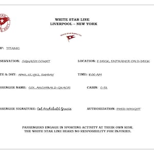 RMS Titanic Squash Court Reservation Card, Re-creation, Nice Replica - Etsy