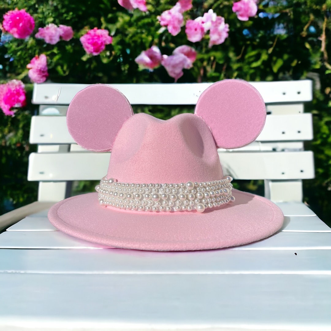 Pink Panama Fedora With Mouse Ears – Disney Inspired Pearl Hat - Etsy