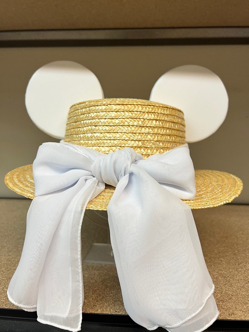 Disney Inspired Straw Fedora: Minnie Mouse Ears, Bridal Bachelorette ...