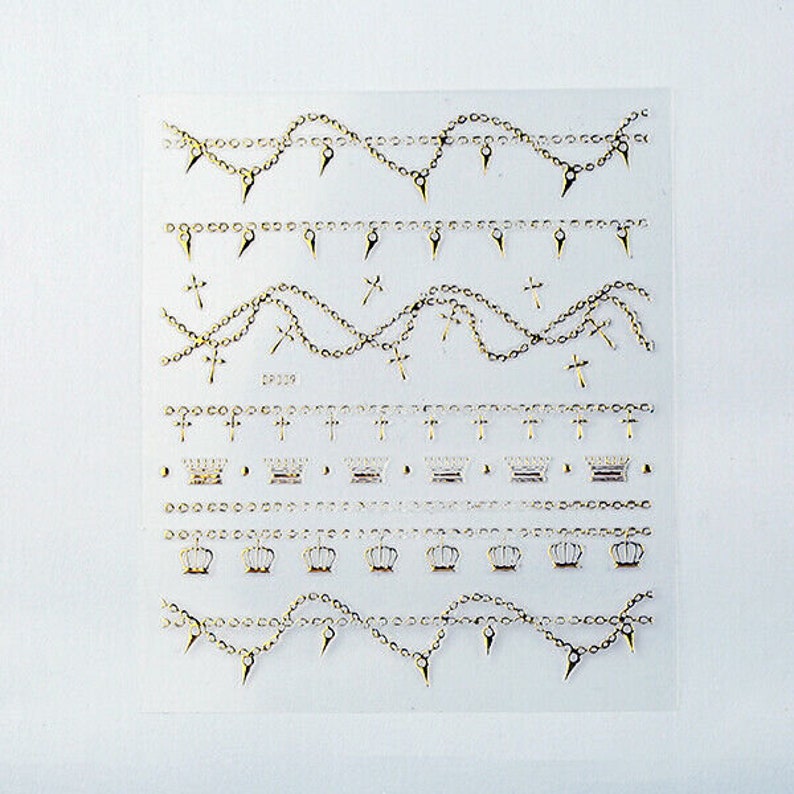 3D Gold Nail Stickers Chain/heart Decals Shiny Geometric Manicure Art ...