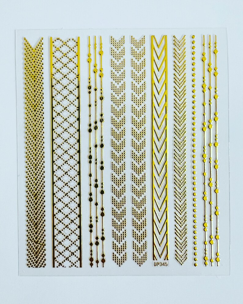 3D Gold Nail Stickers Chain/heart Decals Shiny Geometric Manicure Art ...