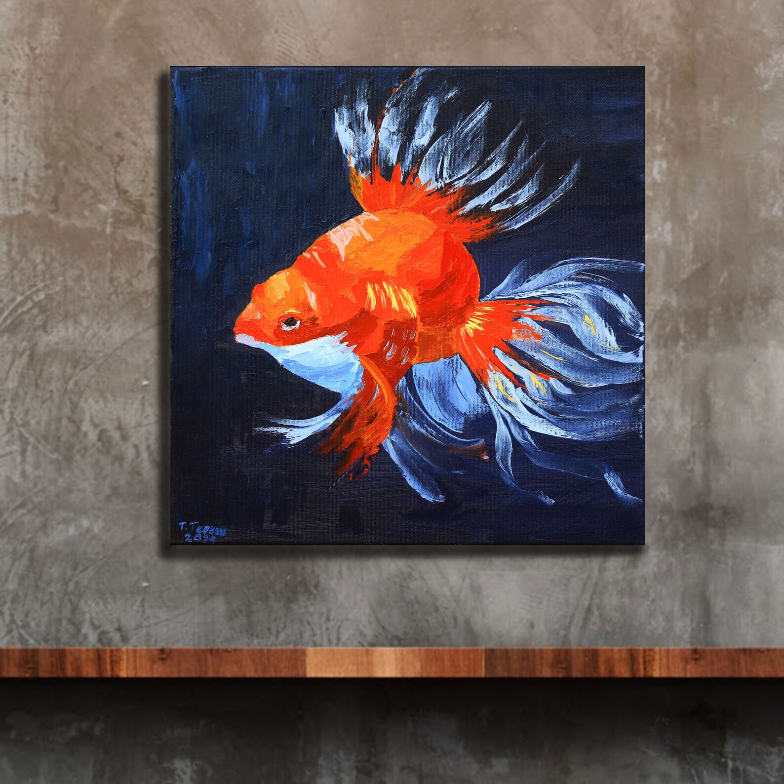 Fish Painting Animal Original Art Ocean Artwork Underwater Wall Art Oil ...
