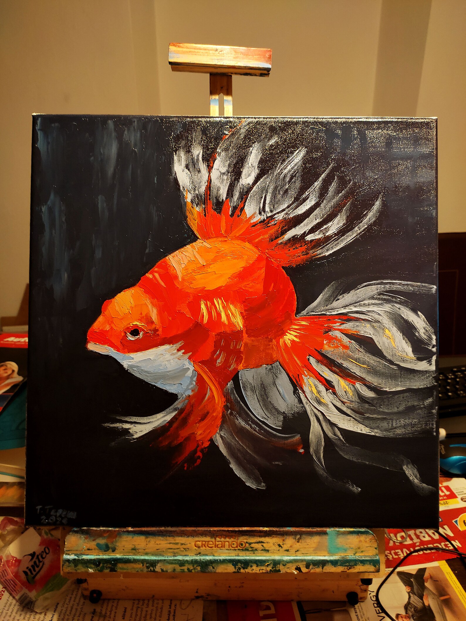 Fish Painting Animal Original Art Ocean Artwork Underwater Wall Art Oil ...