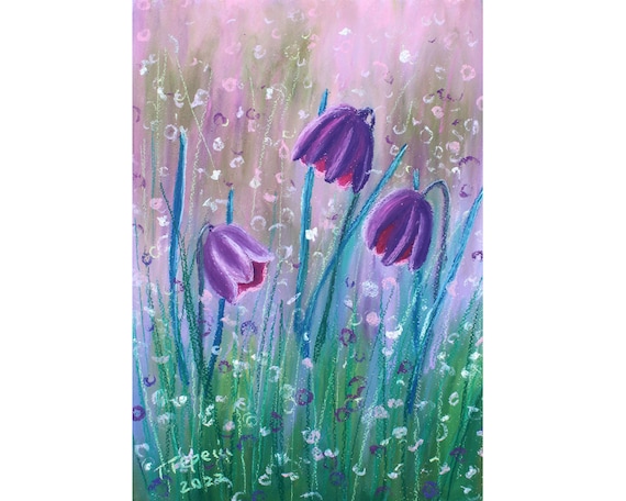 Bells Painting Flower Original Art Floral Artwork Landscape - Etsy